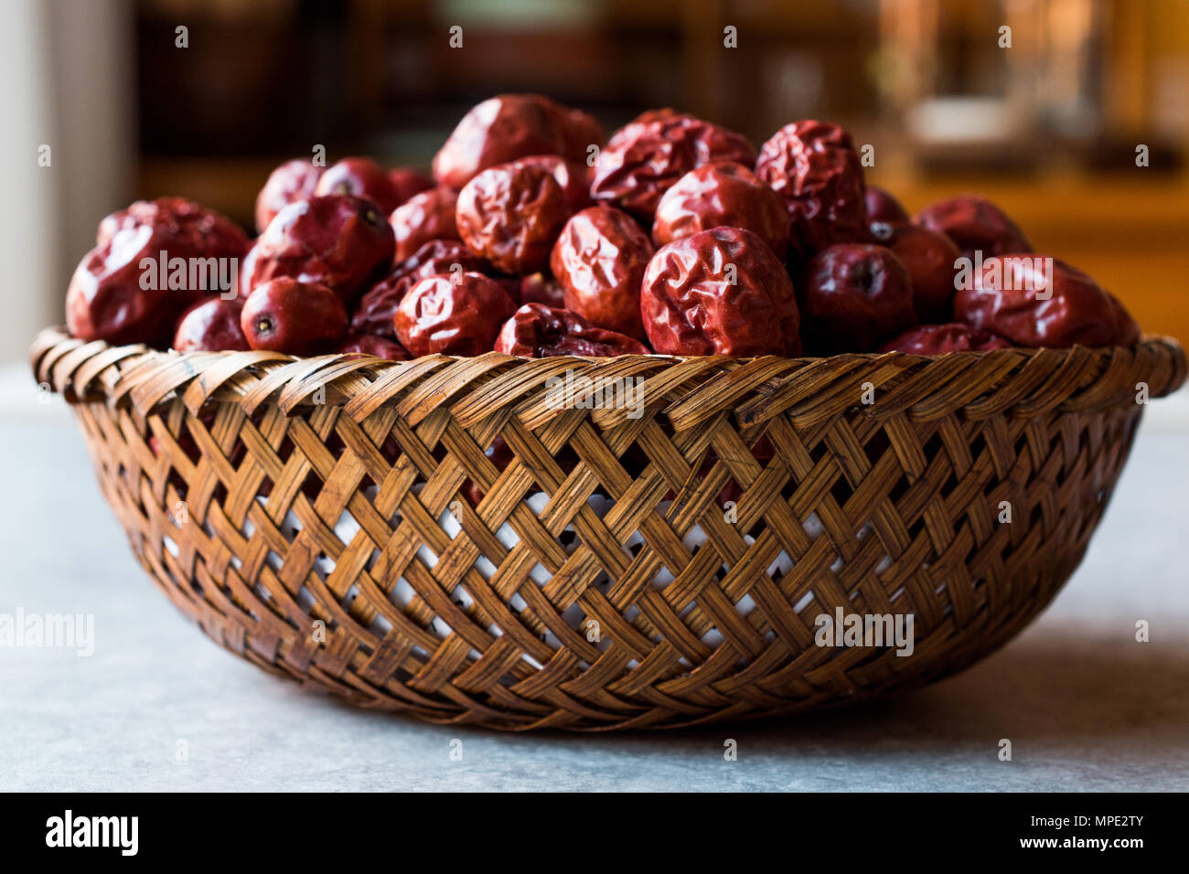 Red Jujube Fruits in Wooden Basket. Organic Food Stock Photo - Alamy