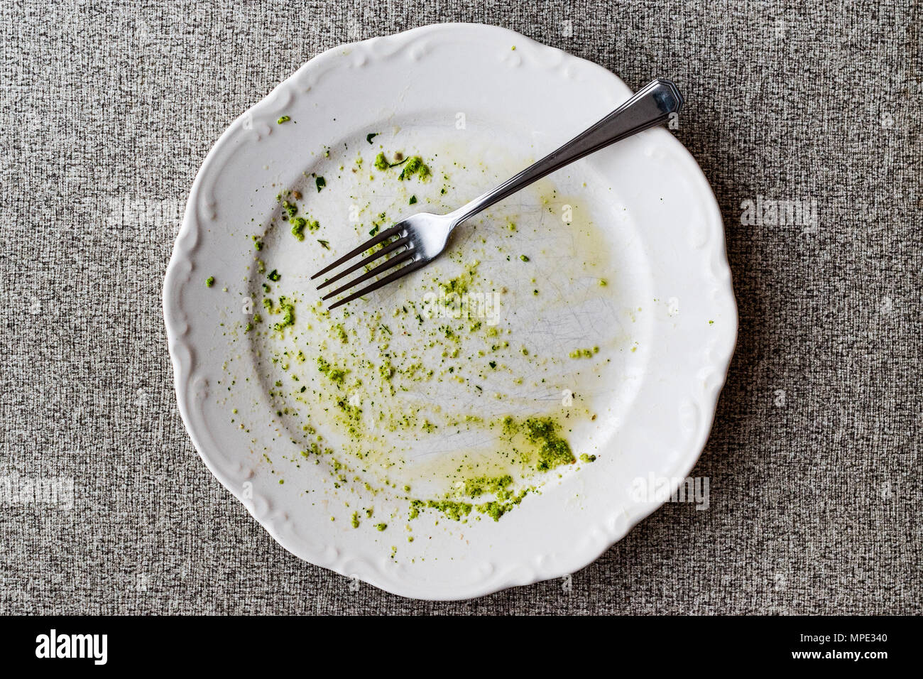 Finished spaghetti with pesto sauce. Finished food concept Stock Photo ...