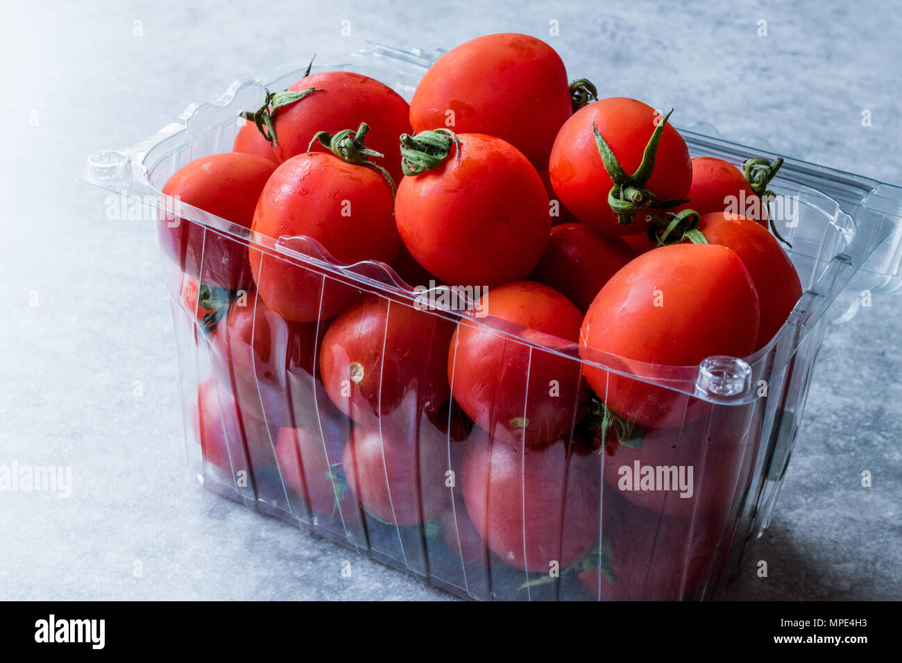 Package of Cherry Tomatoes in Plastic Box / Container. Organic Food ...