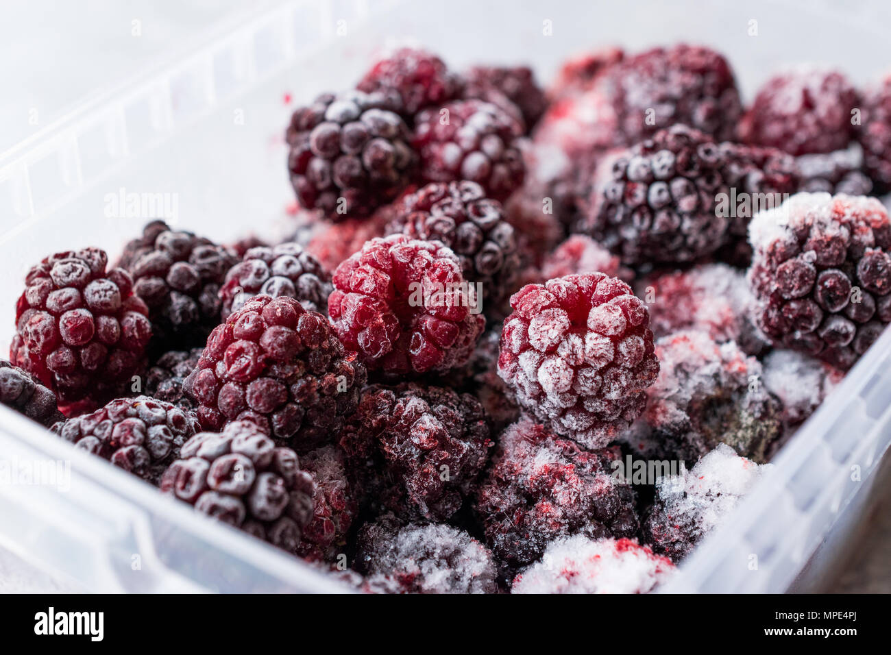 Frozen Blackberry in Plastic Box. Organic Fruit Stock Photo - Alamy