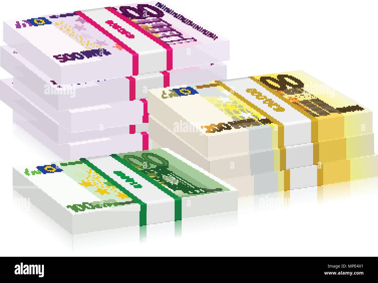 Euro banknotes stacks on a white background. Vector illustration Stock ...