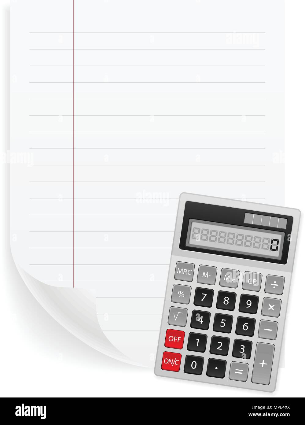 Notebook sheet and calculator ona white background Stock Vector Image ...