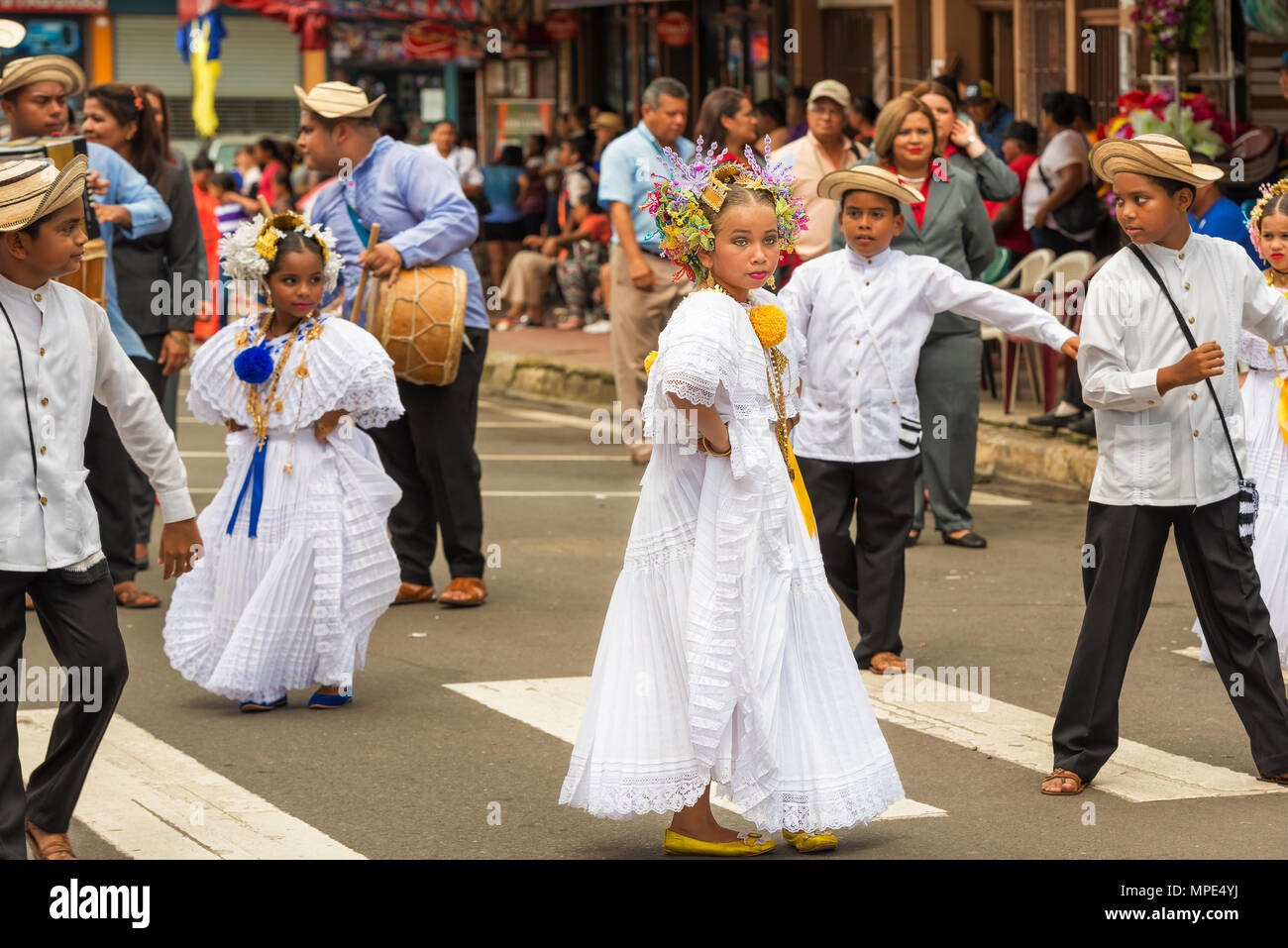 Chitre, Panama - November 19, 2016: Dressed in traditional pollera ...