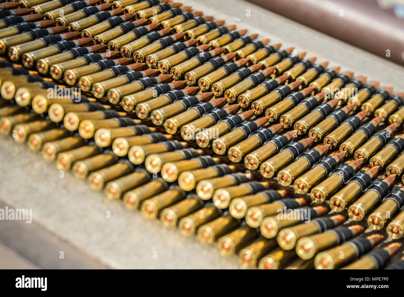 (FORT BENNING, GA) – Belts of .50 Caliber rounds await loading during ...