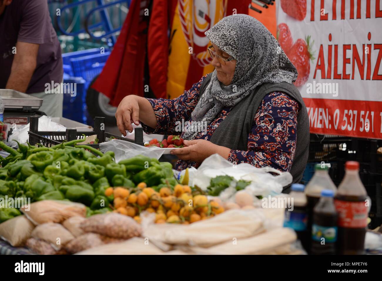 Turkey, Fethiye food market workers Stock Photo - Alamy