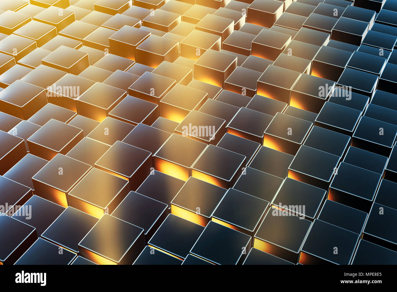 Abstract 3d business background made of metallic boxes with dramatic ...