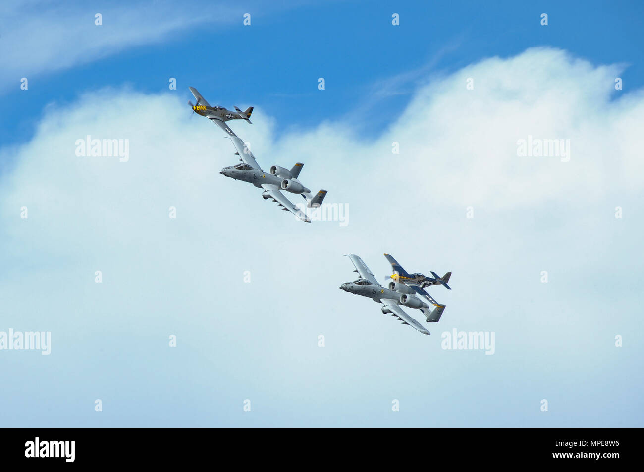 Two U.S. Air Force A-10C Thunderbolt IIs, a P-51 Mustang and a P-40 ...