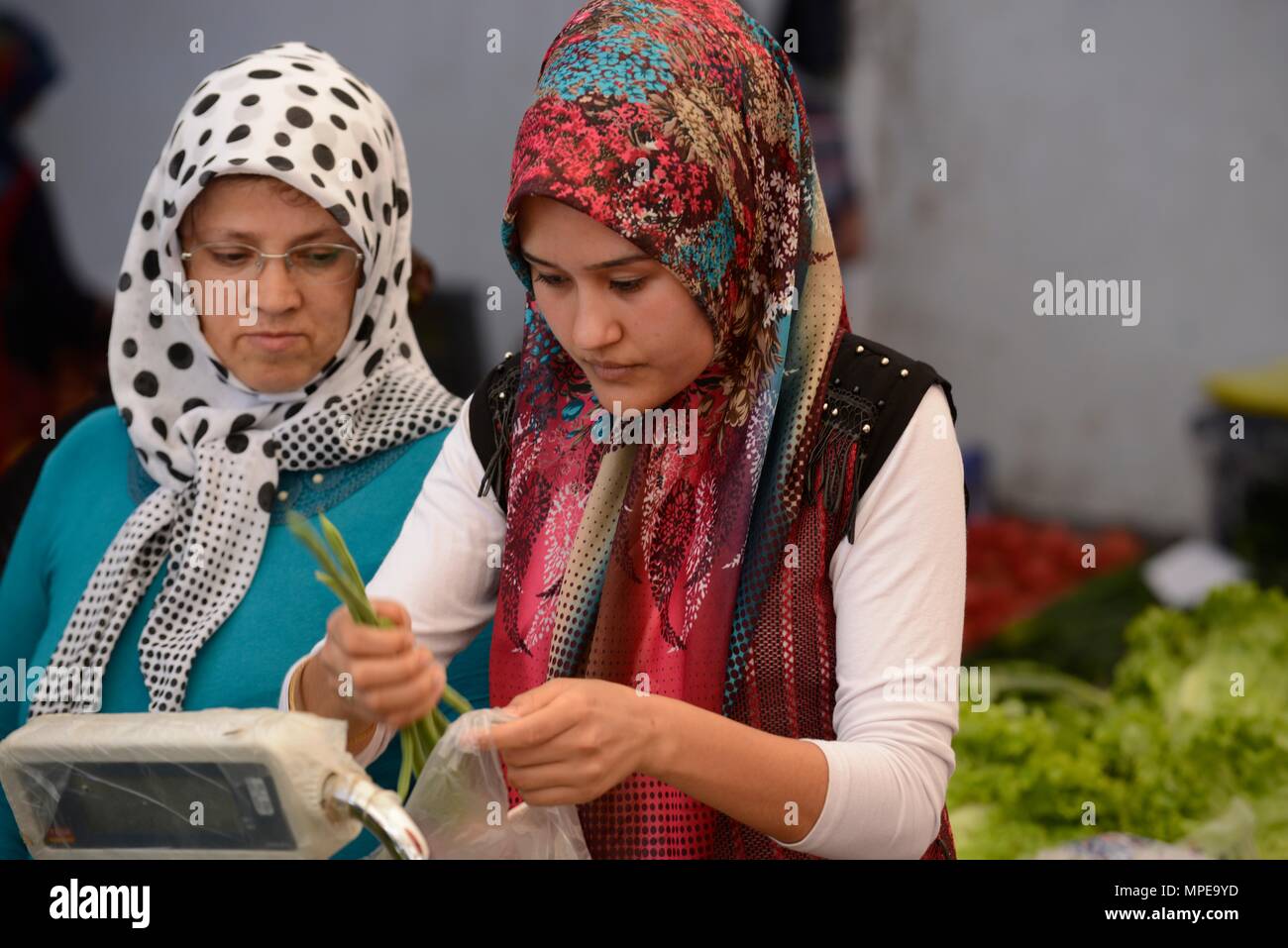 Turkey, Fethiye food market workers Stock Photo - Alamy