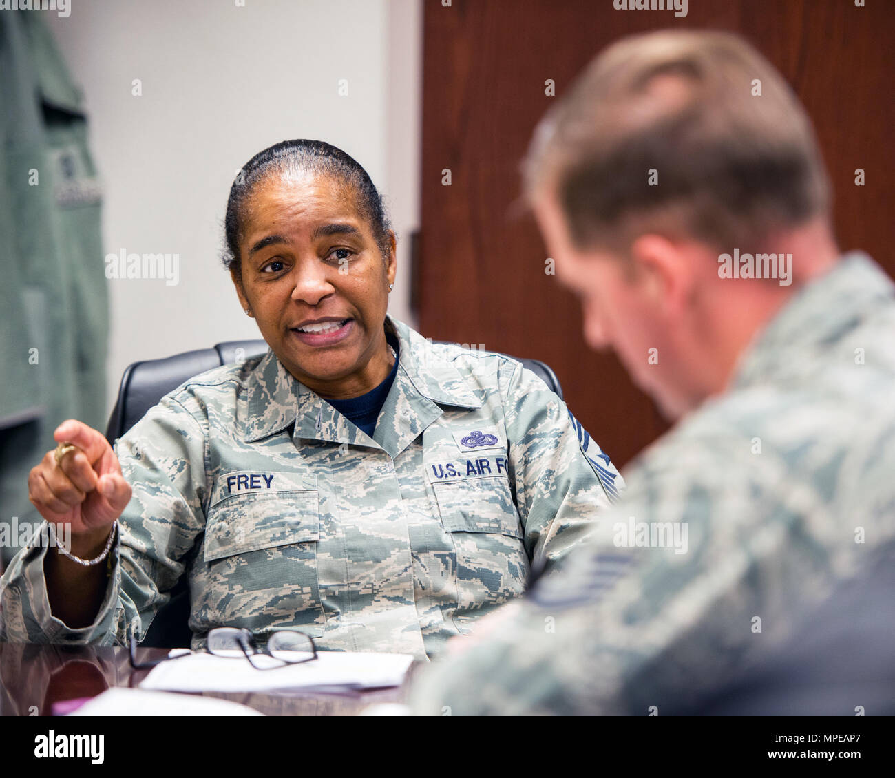 U.S. Air Force Chief Master Sgt. Shelina Frey, left, Air Mobility ...