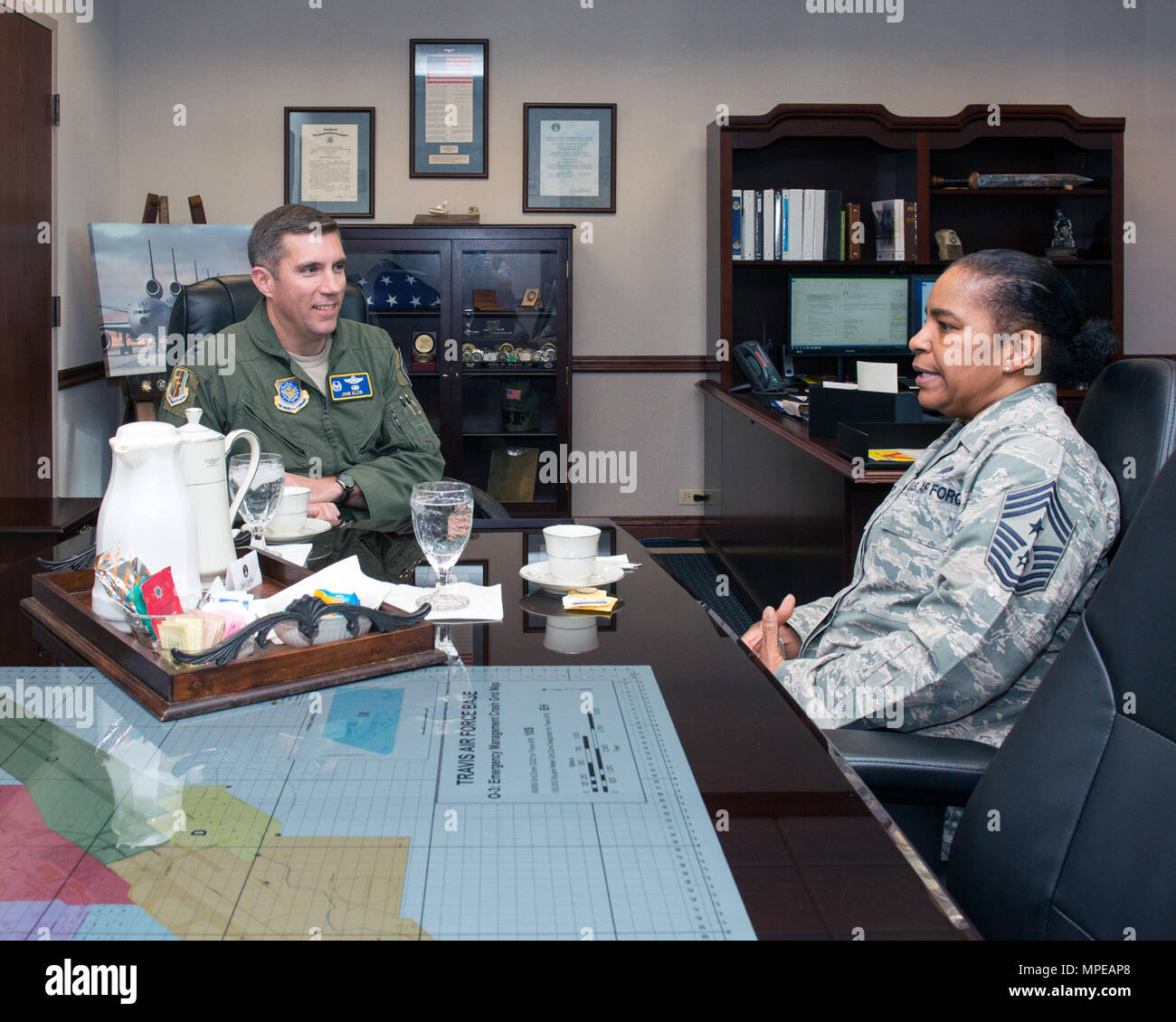 U.S. Air Force Chief Master Sgt. Shelina Frey, left, Air Mobility ...