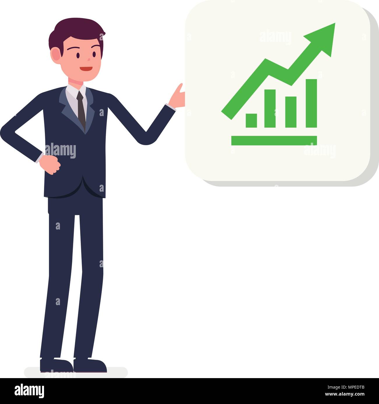 Young Businessman presenting growing graph icon vector illustration ...