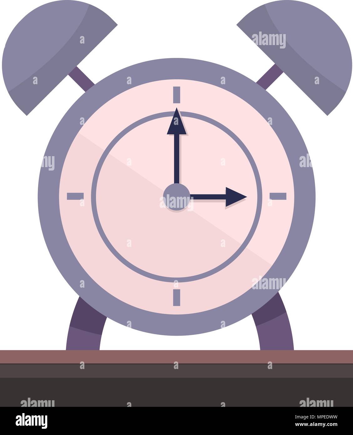 Flat alarm clock on table with isolated white vector illustration Stock ...