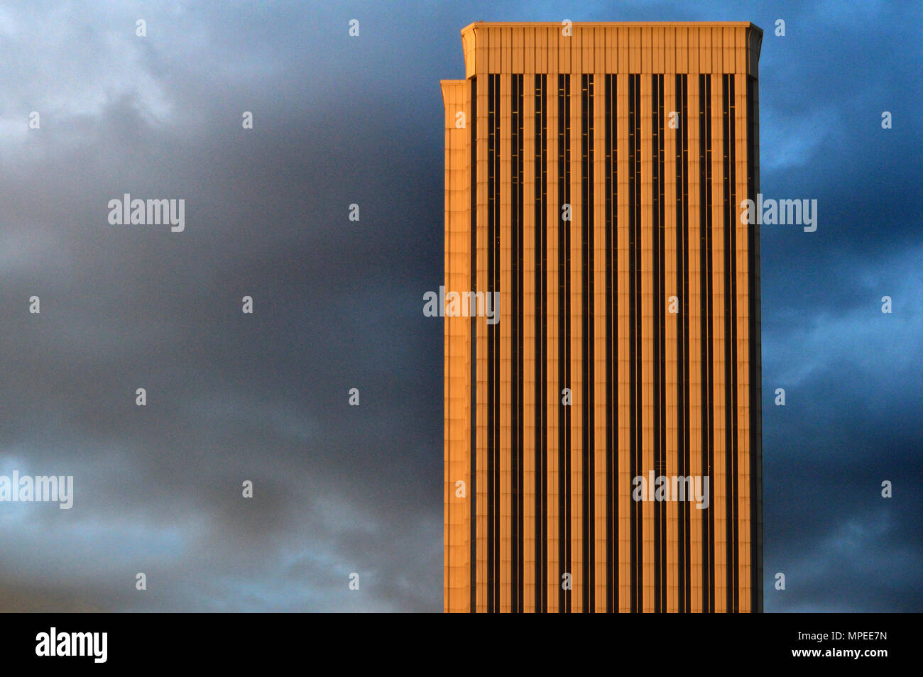 Picasso tower in Madrid trimmed about a sky with clouds at sunset Stock ...
