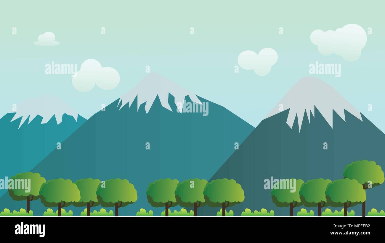 Nature landscape scene vector.Forest and mountain with sky background ...