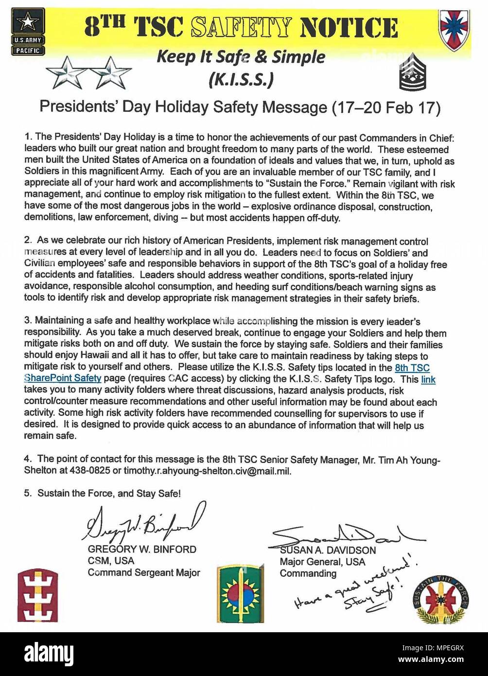8th Theater Sustainment Command's Presidents' Day Holiday Safety ...