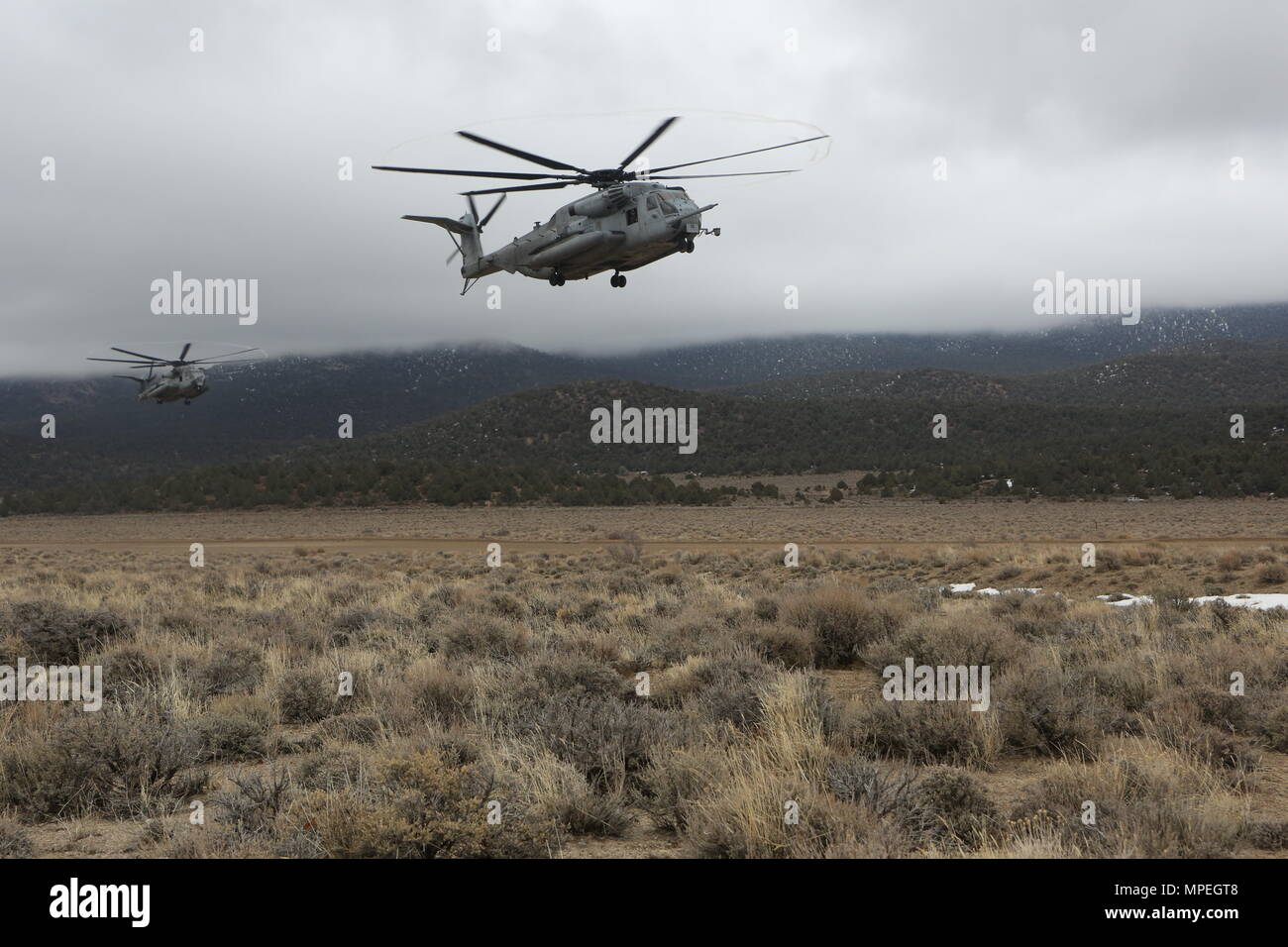 Two CH-53E Super Stallions with Marine Heavy Helicopter Squadron (HMH ...