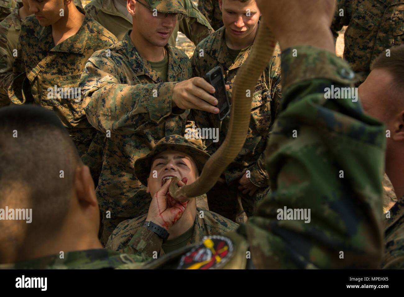 U.S. Marines drink cobra blood during Exercise Cobra Gold 17 at Camp ...