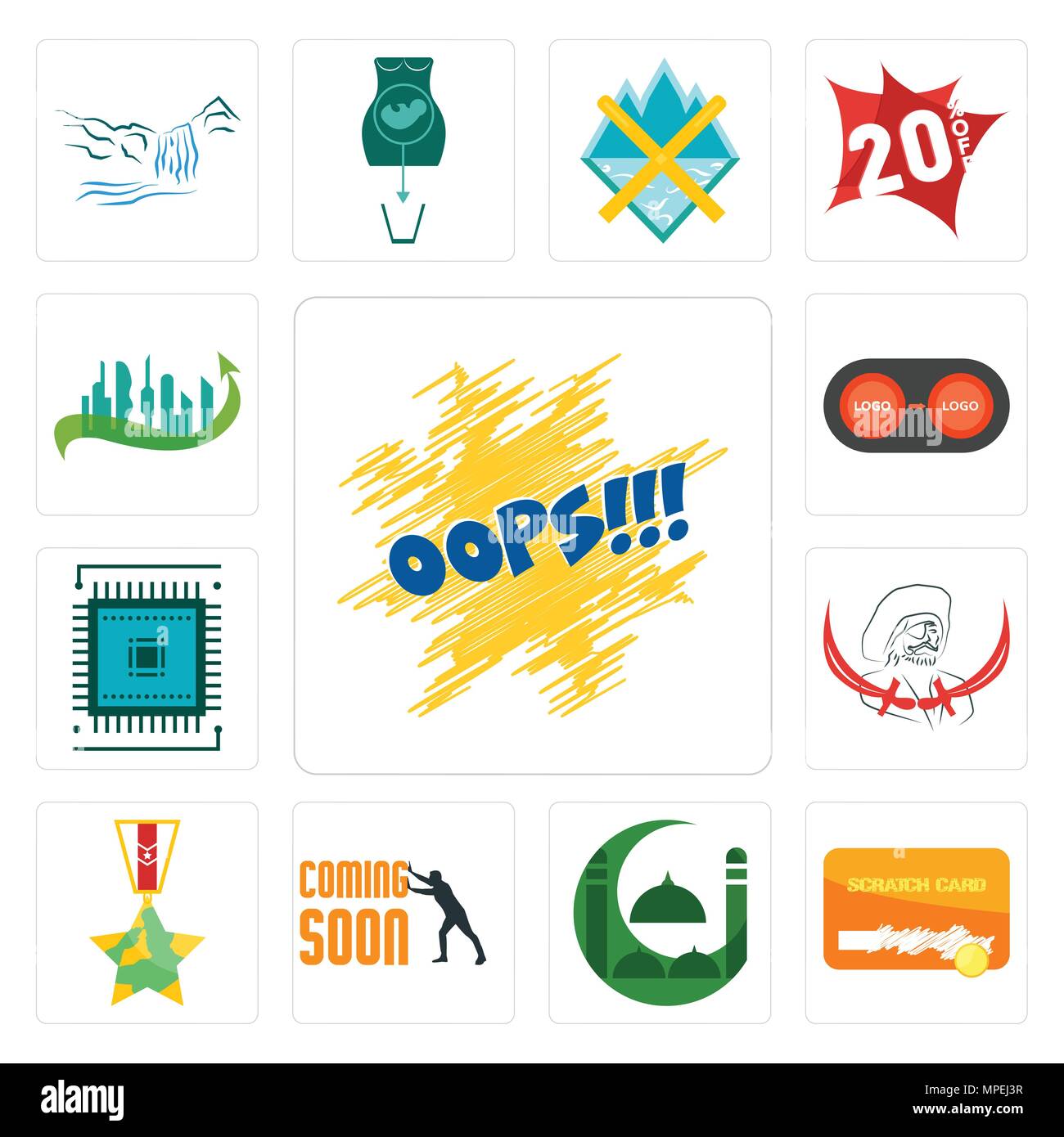 Set Of 13 simple editable icons such as oops, scratch card, masjid ...
