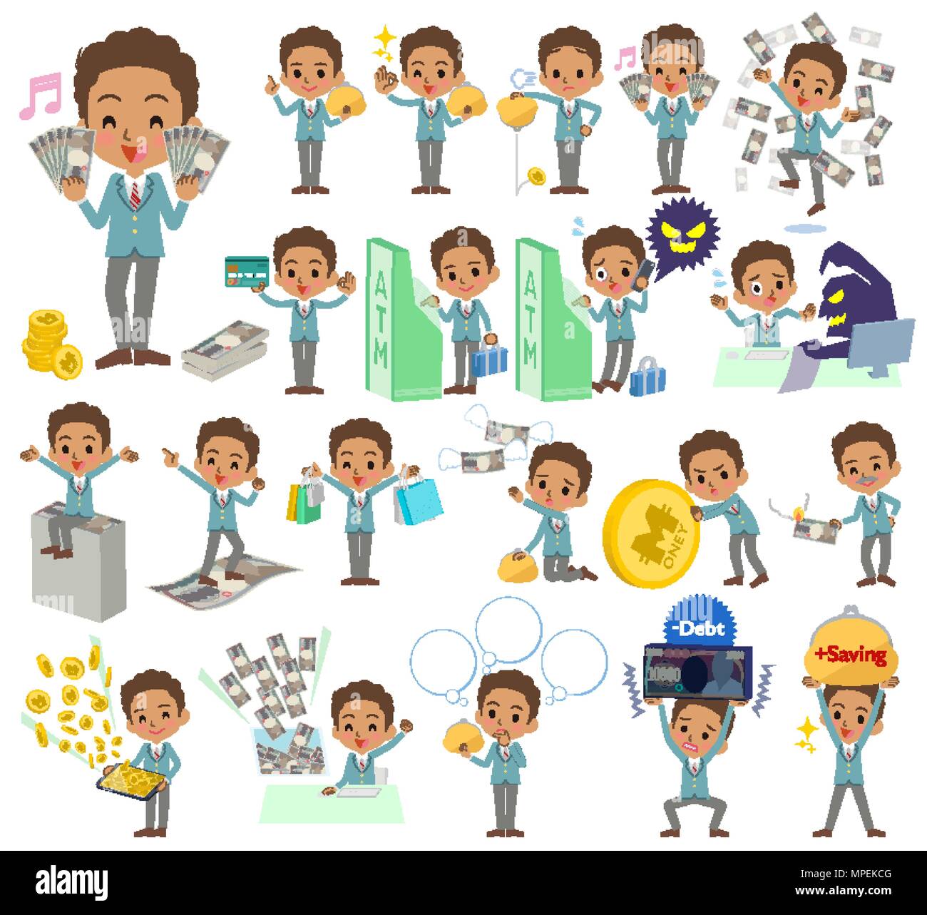 Set of various poses of school boy Black money Stock Vector Image & Art ...