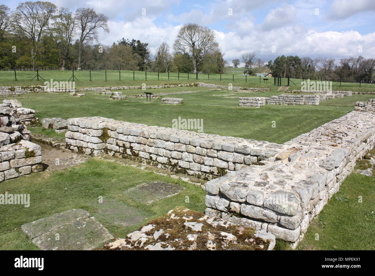 The Headquarters building at Chesters Roman Fort near Hadrians Wall in ...