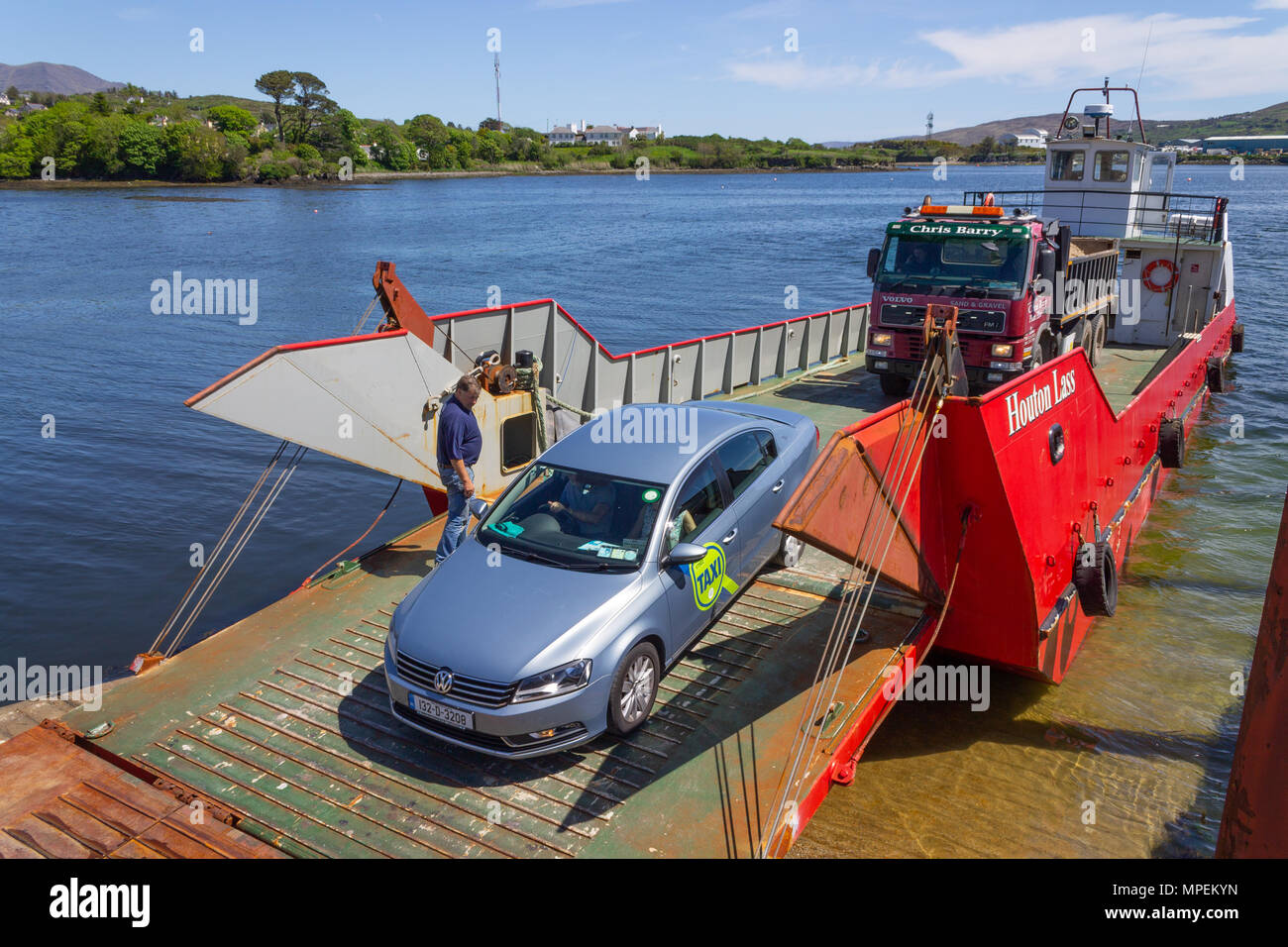 car ferry at castletownbere, Ireland loading up with a taxi and lorry ...