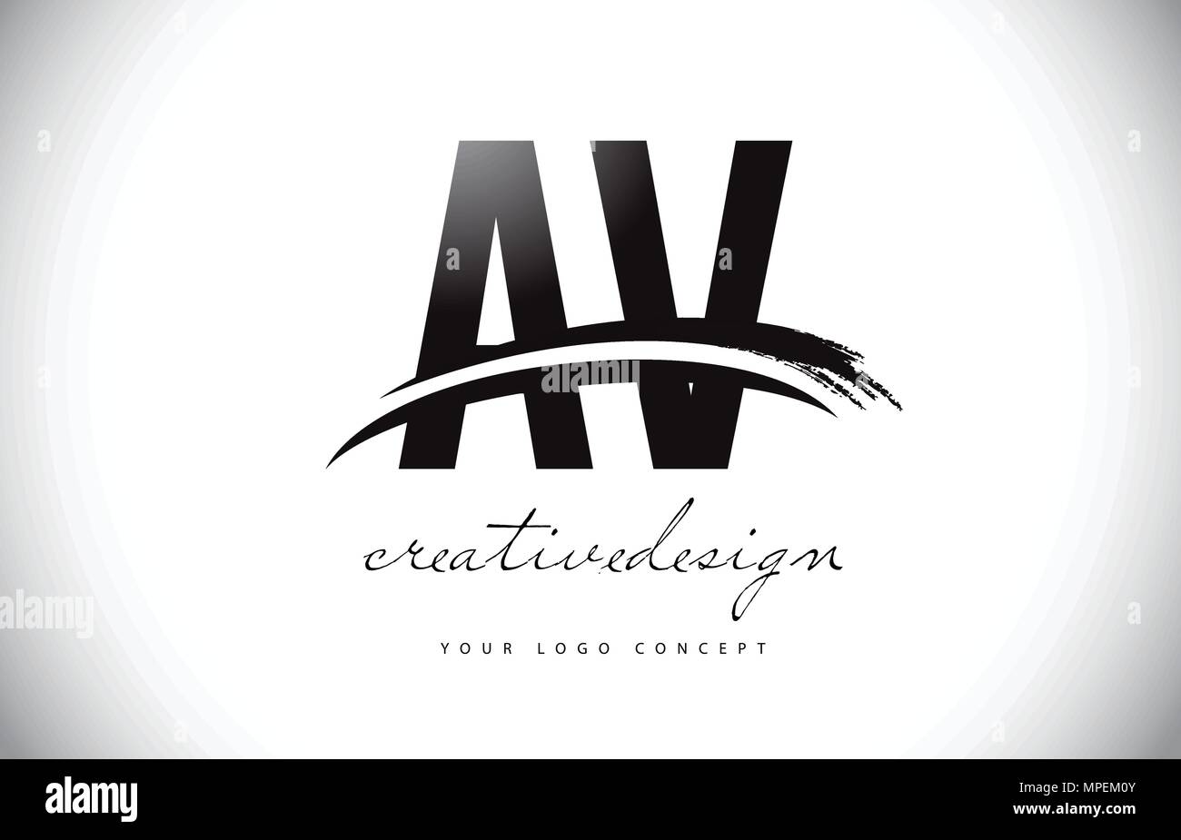 AV A V Letter Logo Design with Swoosh and Black Brush Stroke. Modern ...