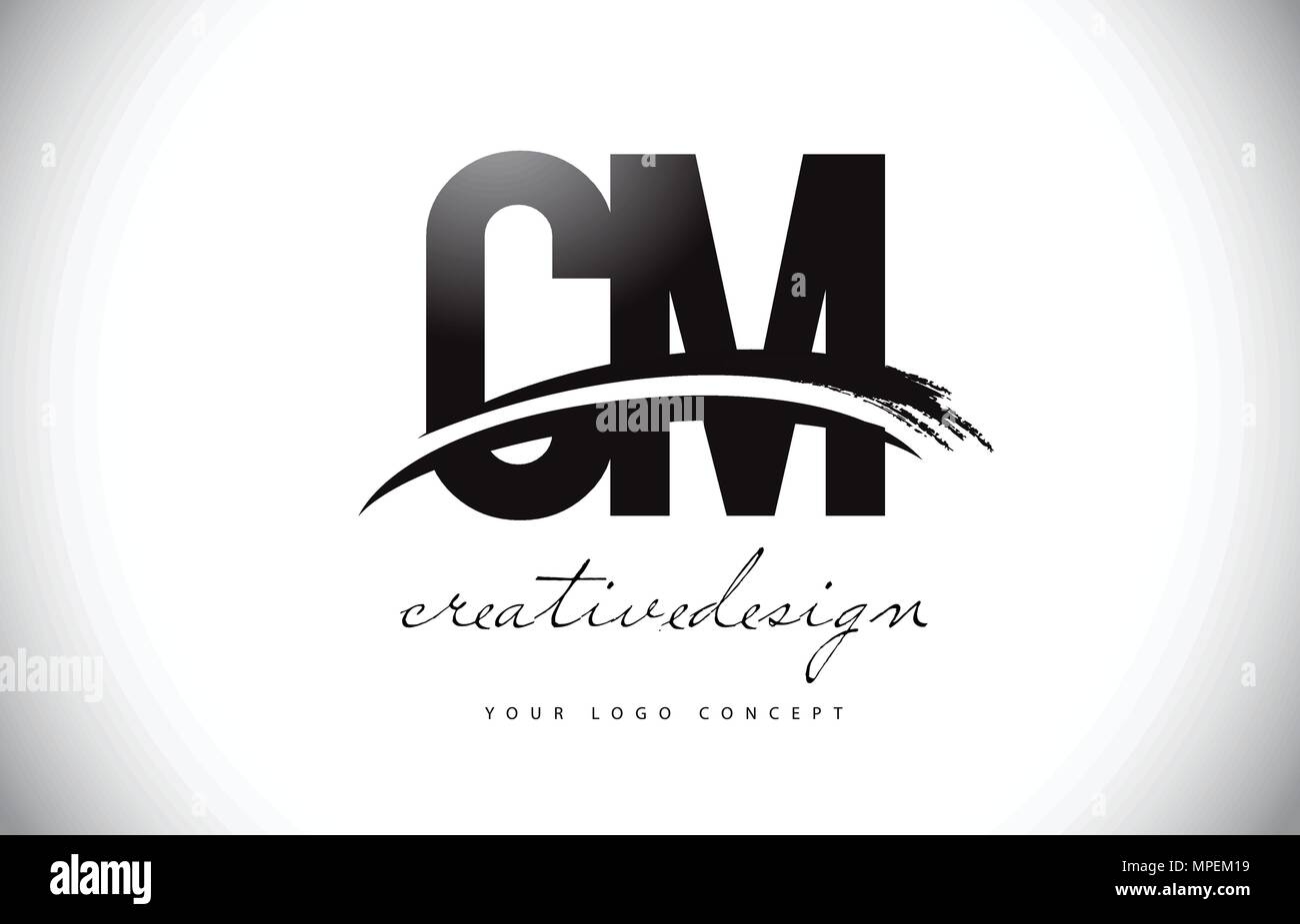 CM C M Letter Logo Design with Swoosh and Black Brush Stroke. Modern ...
