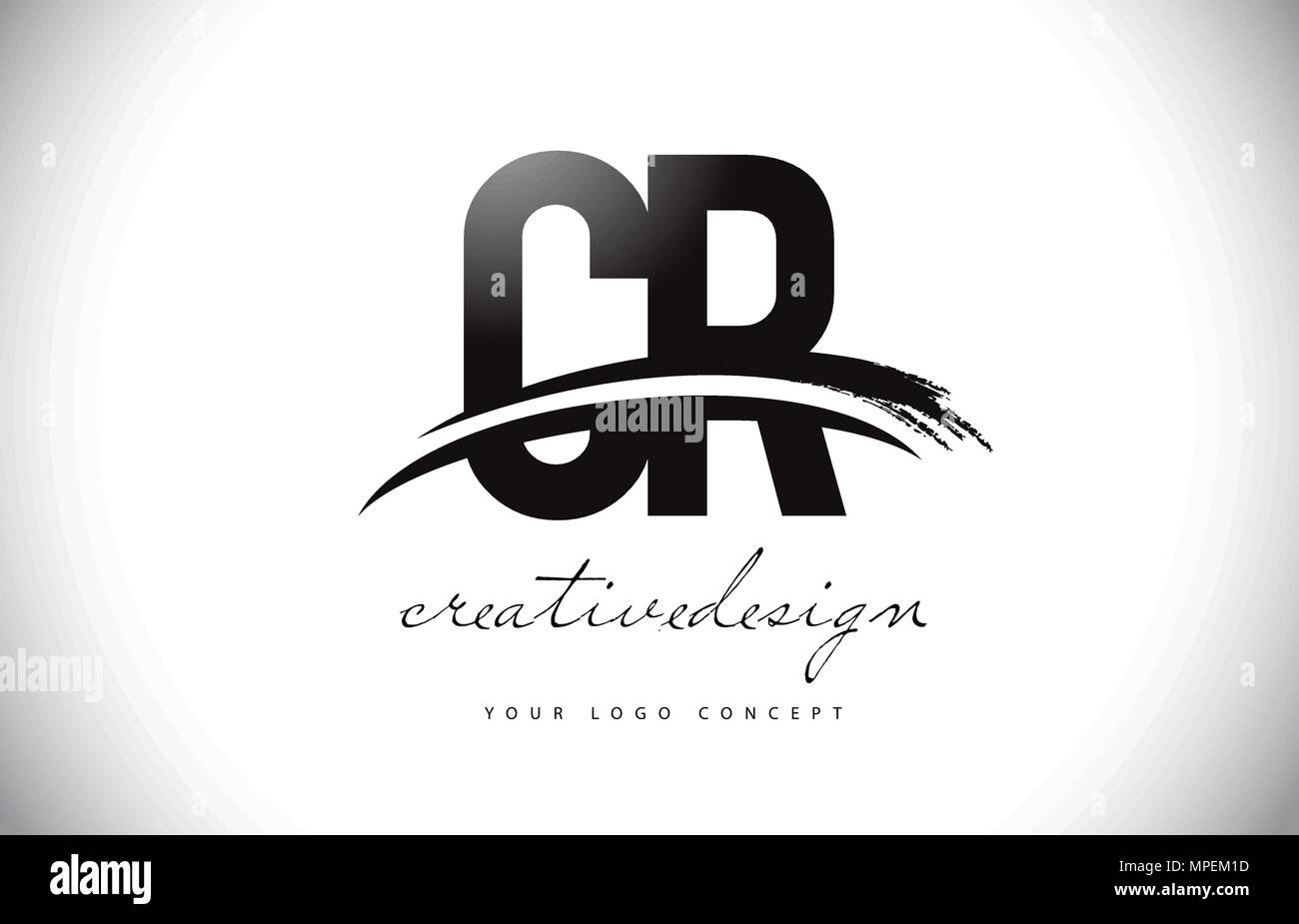 CR C R Letter Logo Design with Swoosh and Black Brush Stroke. Modern ...
