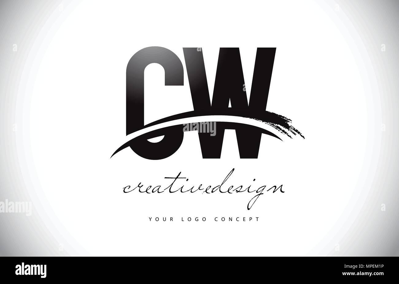 CW C W Letter Logo Design with Swoosh and Black Brush Stroke. Modern ...