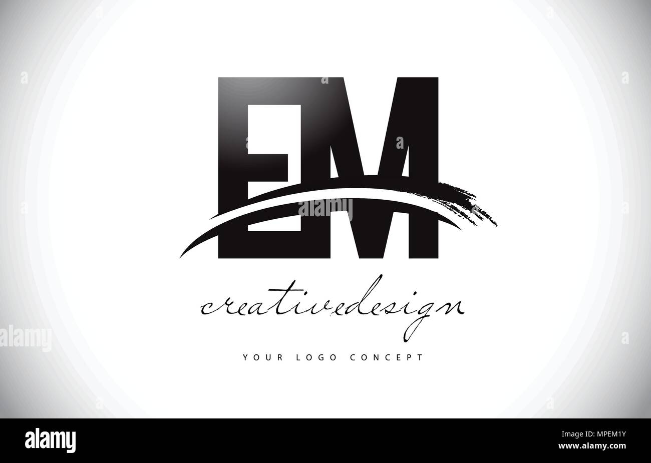 EM E M Letter Logo Design with Swoosh and Black Brush Stroke. Modern ...