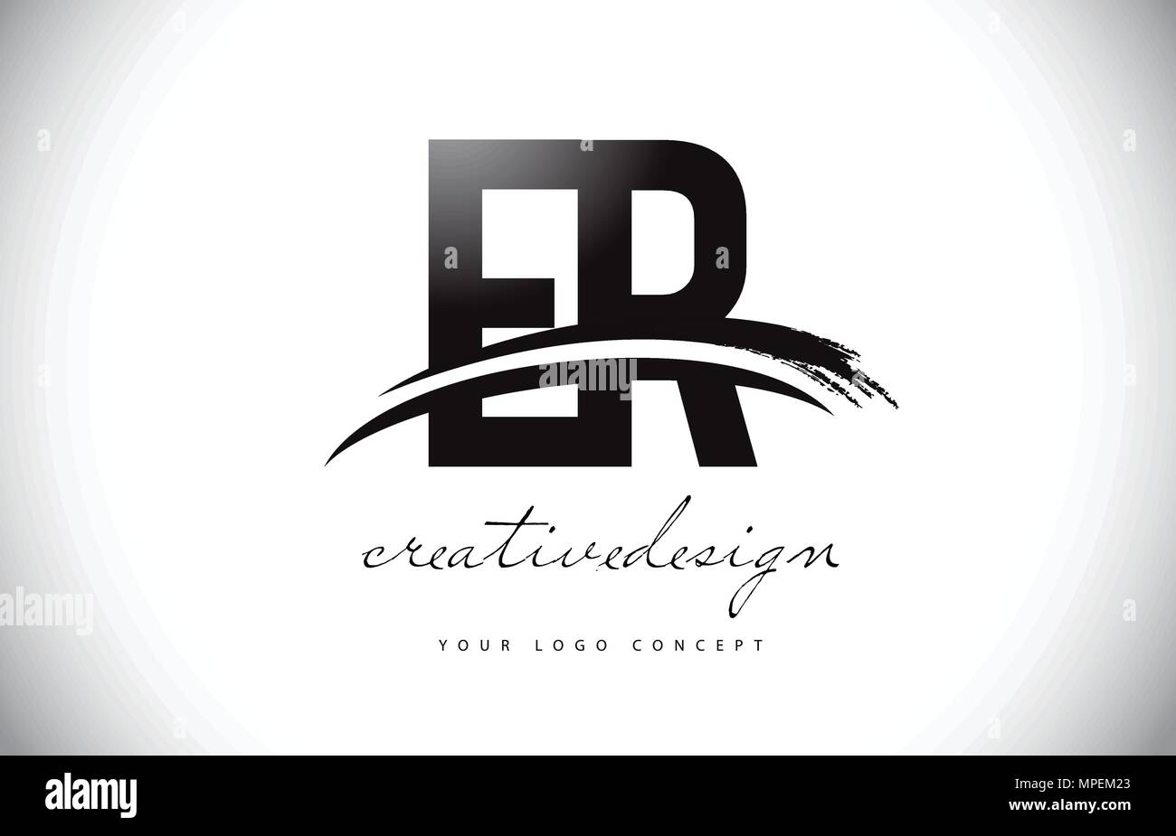 ER E R Letter Logo Design with Swoosh and Black Brush Stroke. Modern ...