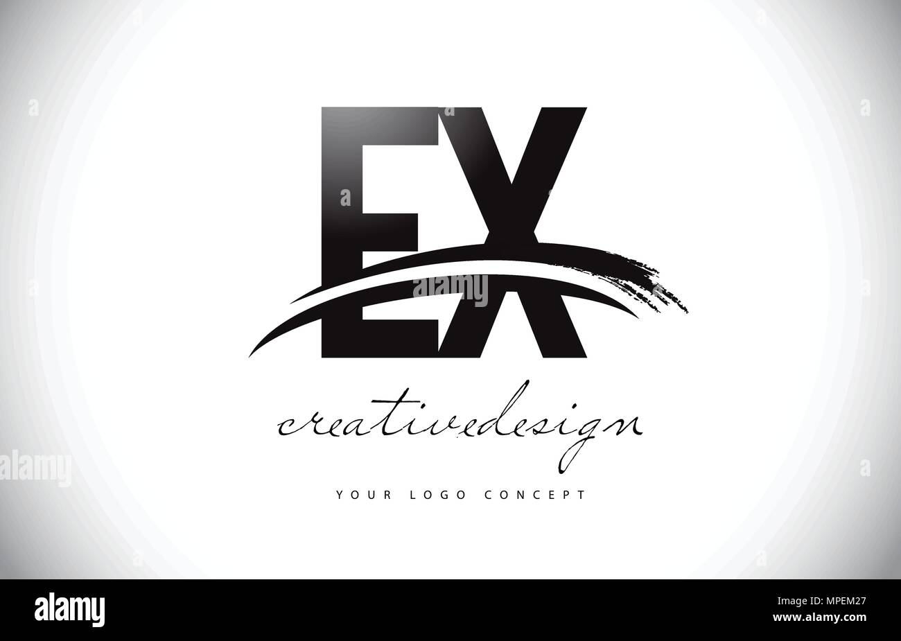 EX E X Letter Logo Design with Swoosh and Black Brush Stroke. Modern ...