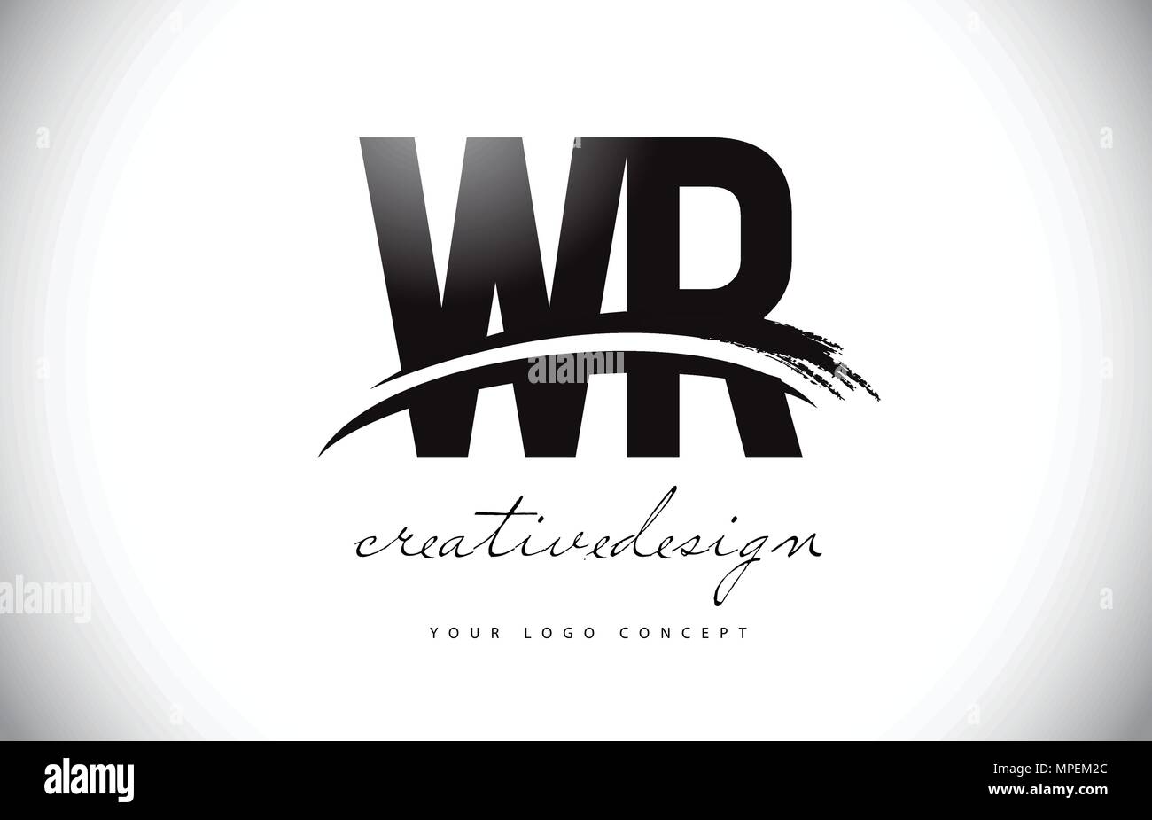 WR W R Letter Logo Design with Swoosh and Black Brush Stroke. Modern ...