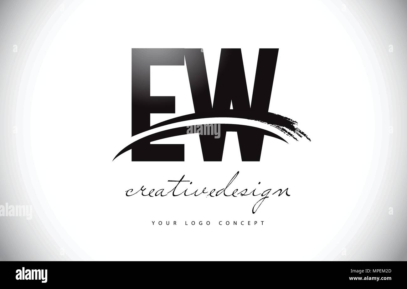 EW E W Letter Logo Design with Swoosh and Black Brush Stroke. Modern ...