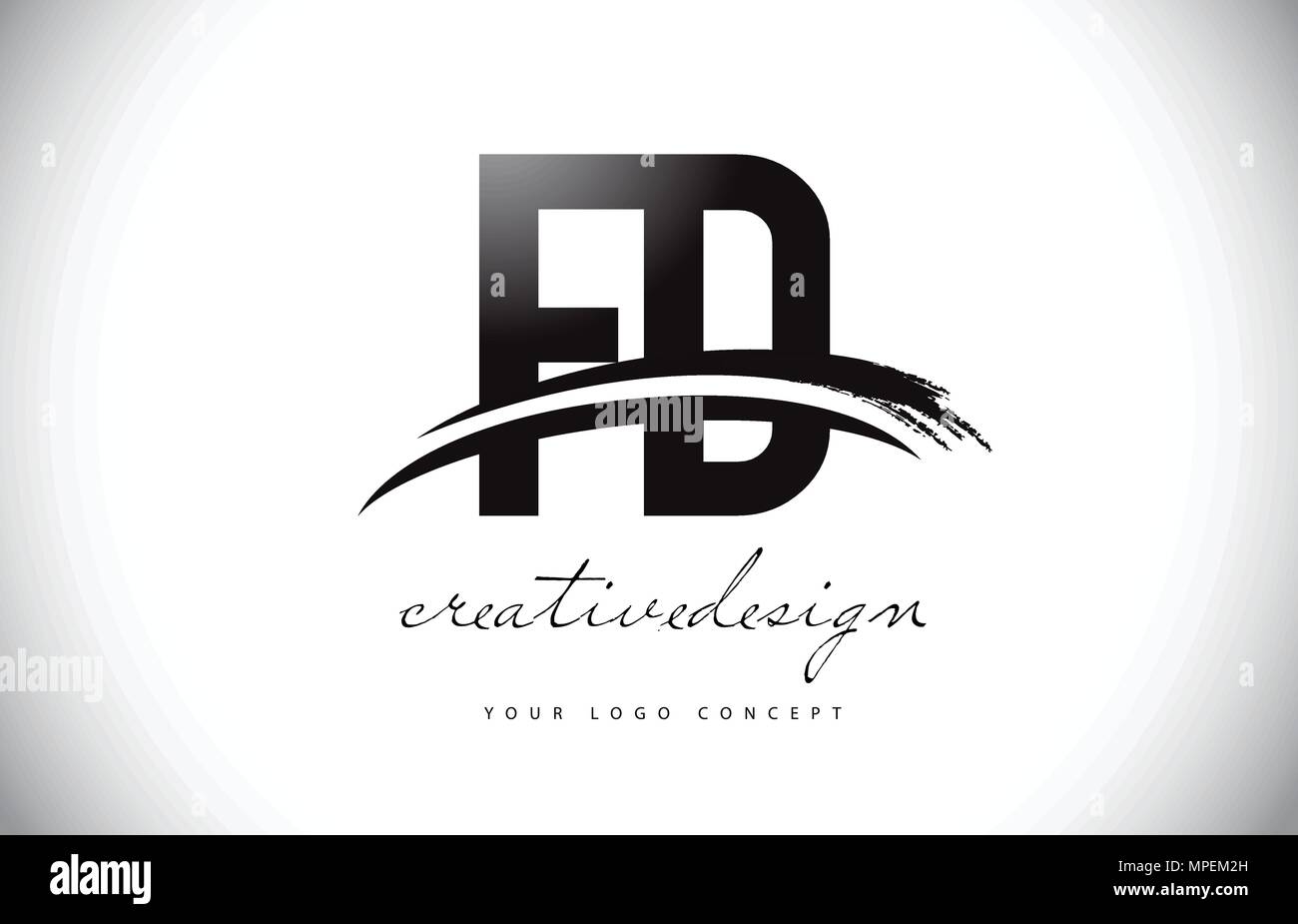 FD F D Letter Logo Design with Swoosh and Black Brush Stroke. Modern ...