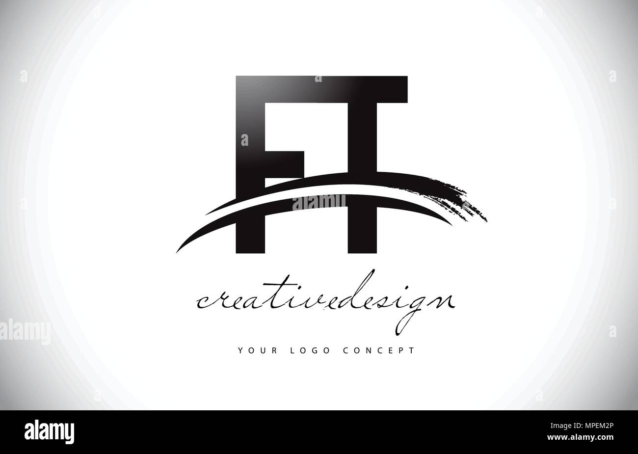 FT F T Letter Logo Design with Swoosh and Black Brush Stroke. Modern ...