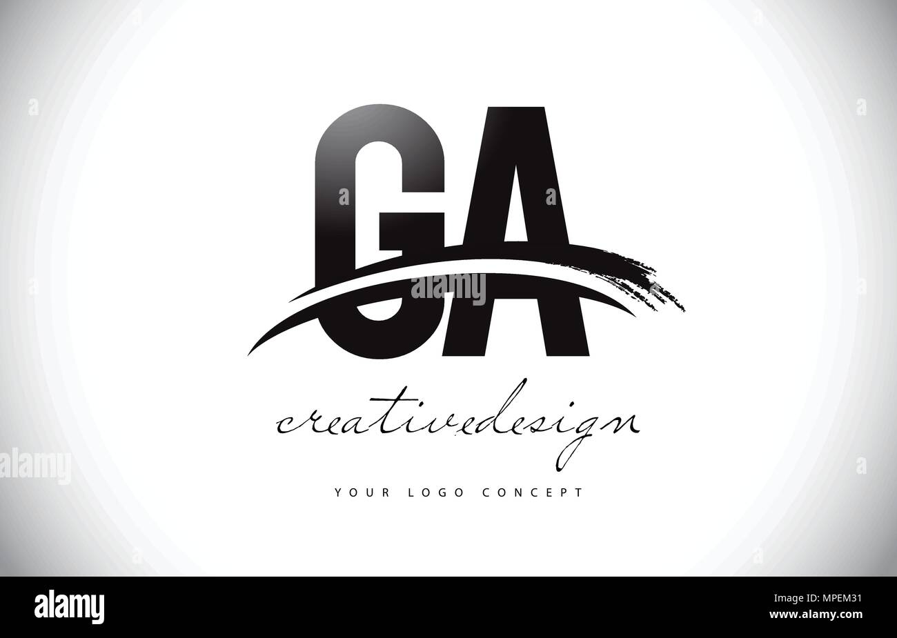GA G A Letter Logo Design with Swoosh and Black Brush Stroke. Modern Creative Brush Stroke ...