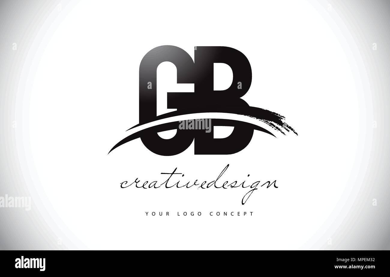 GB G B Letter Logo Design with Swoosh and Black Brush Stroke. Modern ...