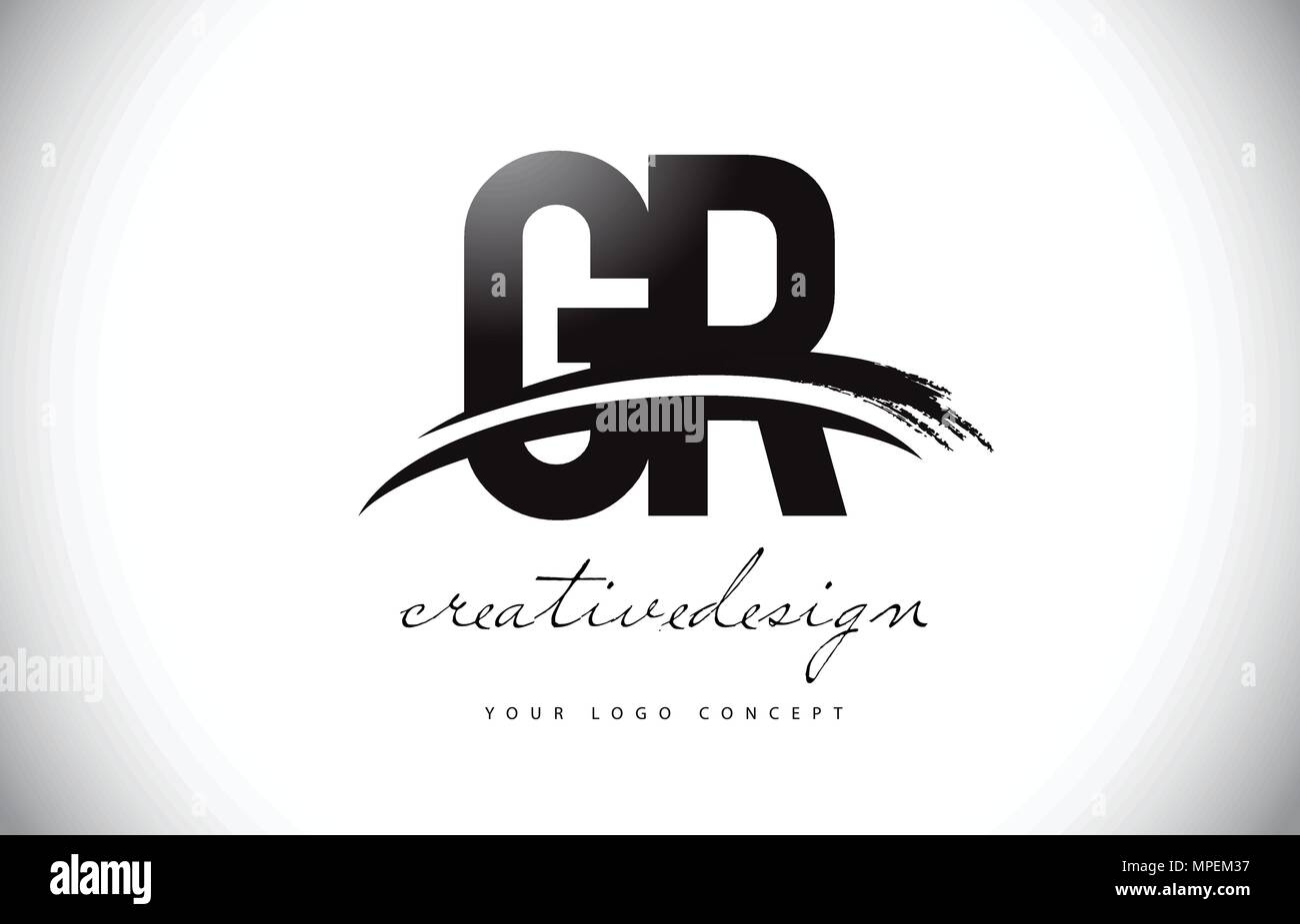 GR G R Letter Logo Design with Swoosh and Black Brush Stroke. Modern ...
