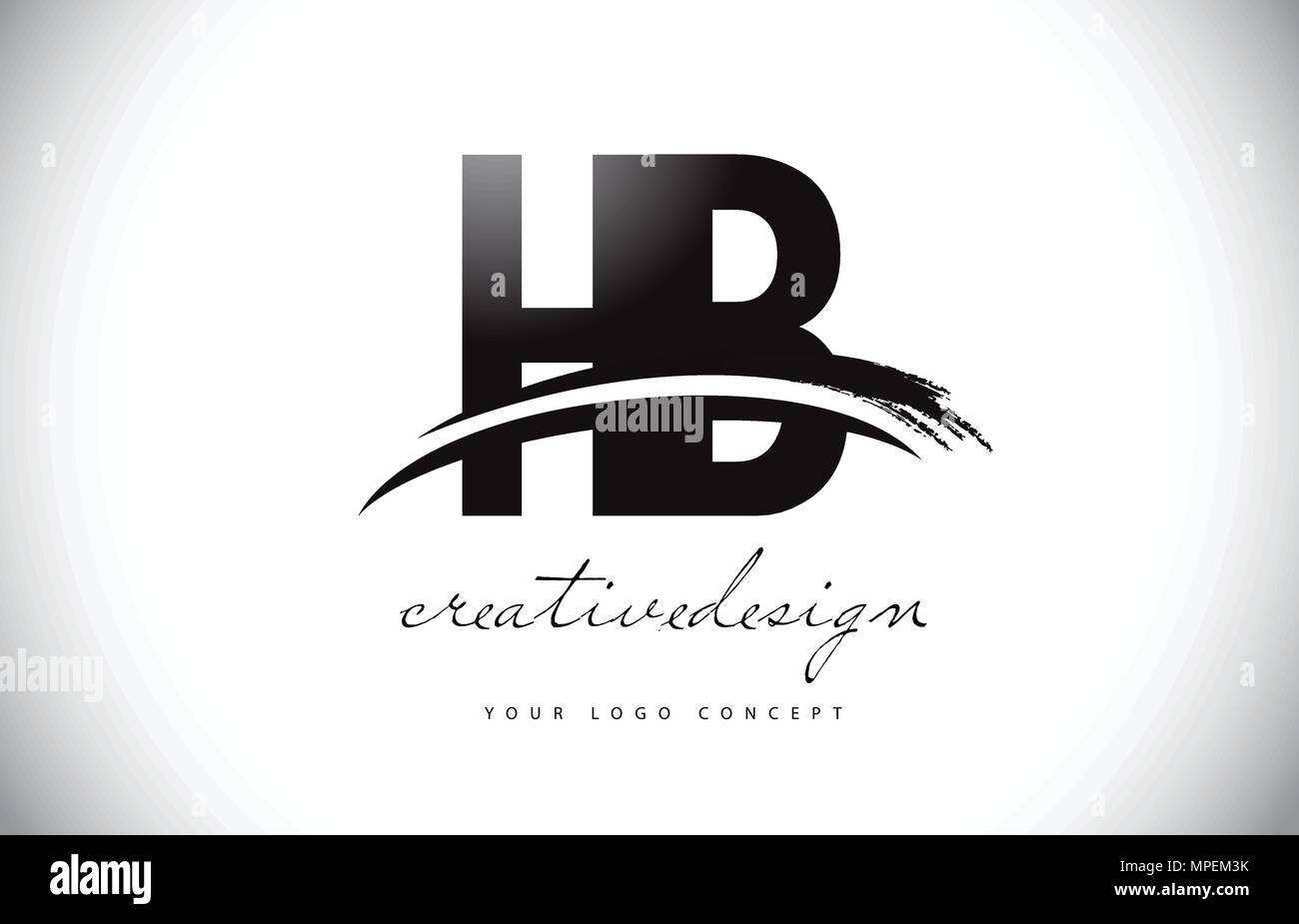 HB H B Letter Logo Design with Swoosh and Black Brush Stroke. Modern ...
