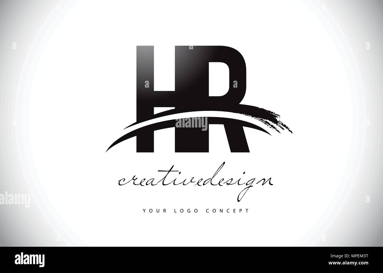 HR H R Letter Logo Design with Swoosh and Black Brush Stroke. Modern ...