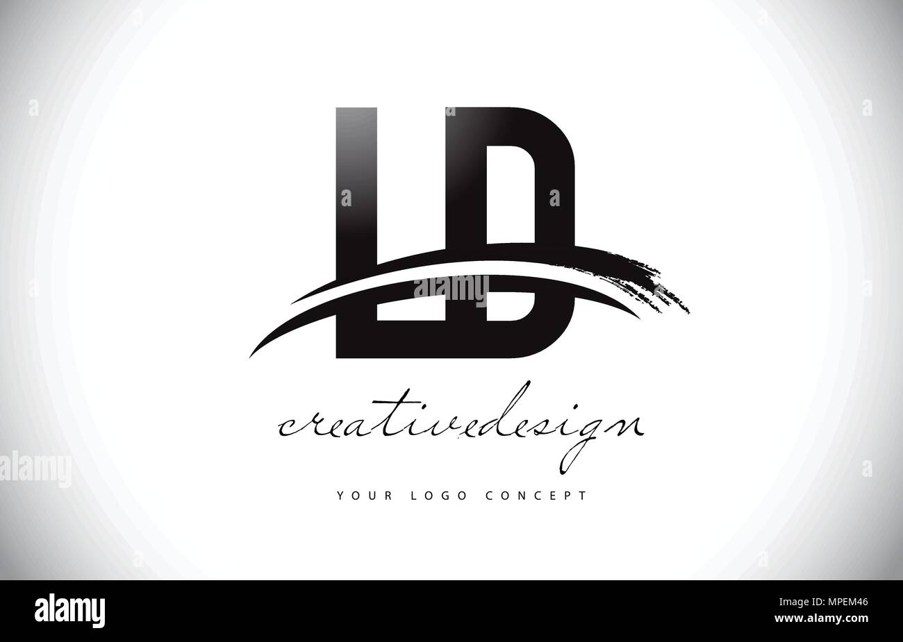LD L D Letter Logo Design with Swoosh and Black Brush Stroke. Modern ...