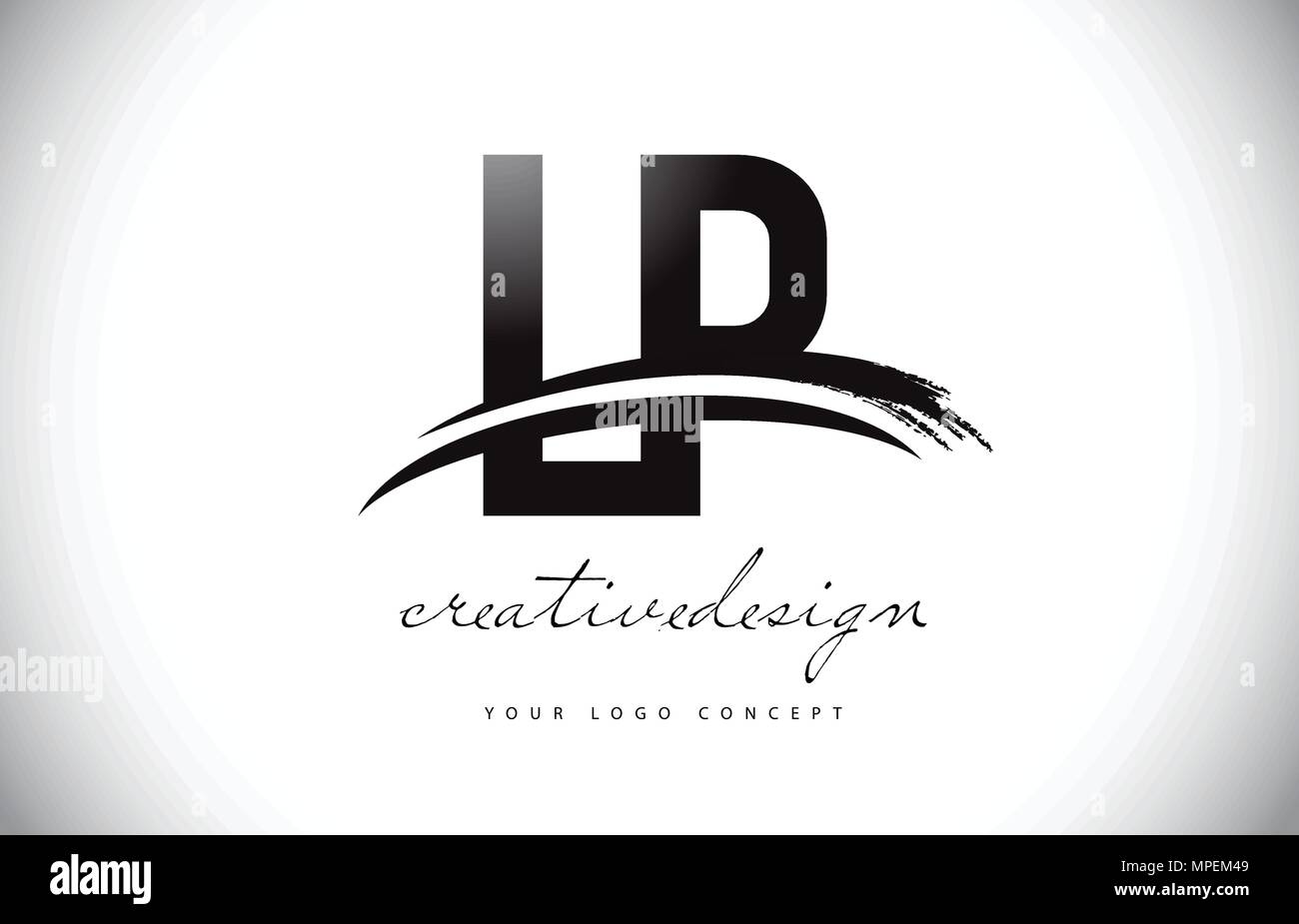 LP L P Letter Logo Design with Swoosh and Black Brush Stroke. Modern ...