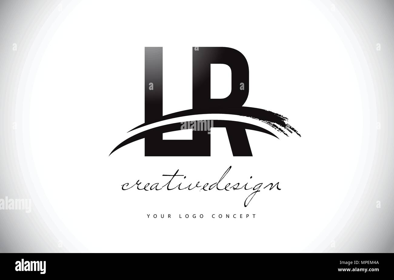 LR L R Letter Logo Design with Swoosh and Black Brush Stroke. Modern ...