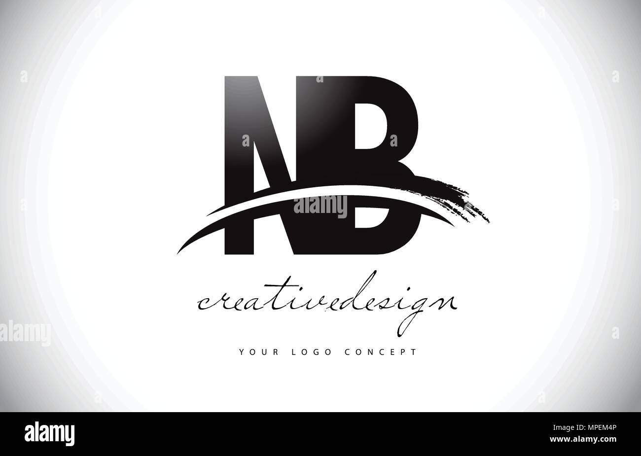 NB N B Letter Logo Design with Swoosh and Black Brush Stroke. Modern ...