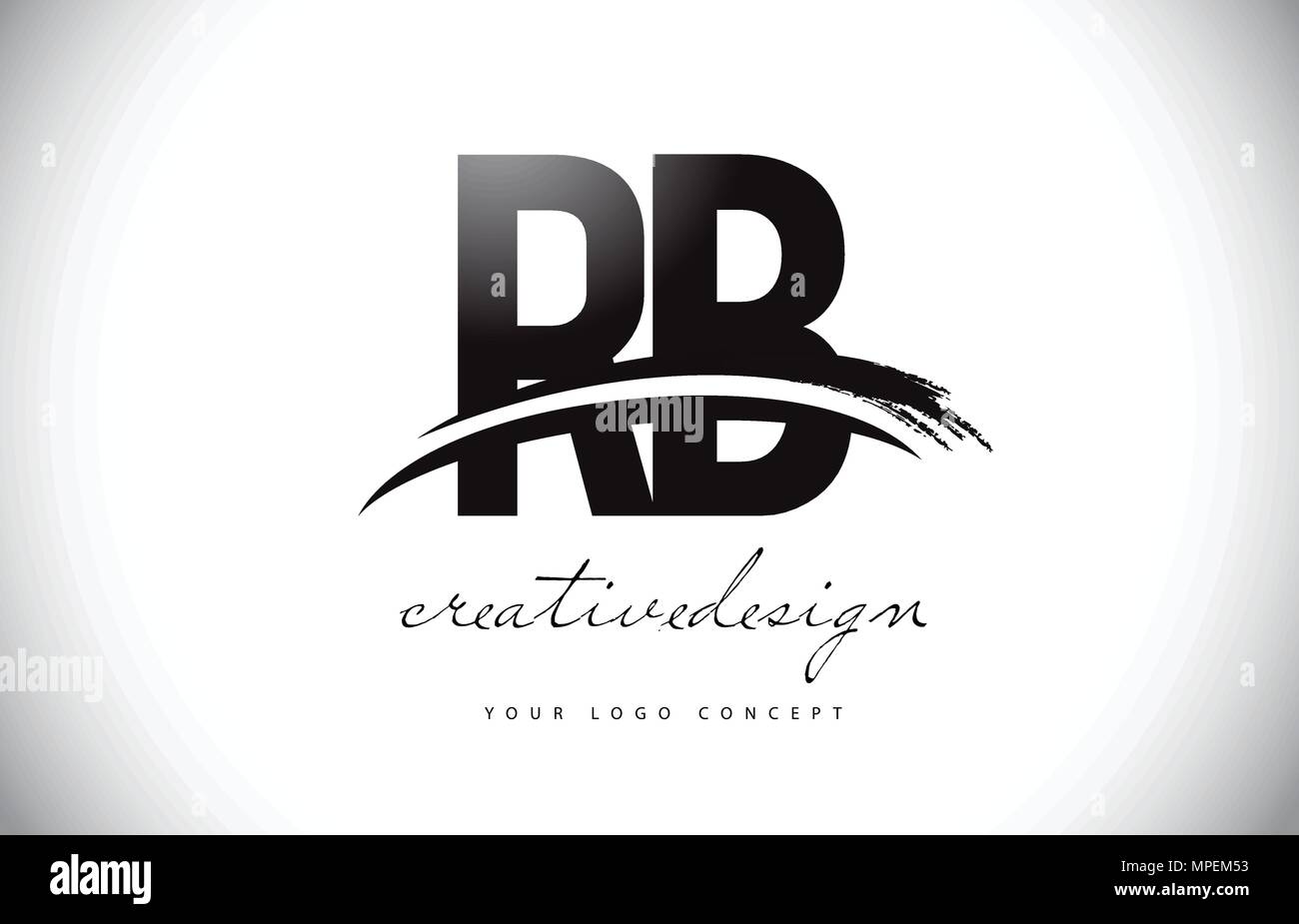 RB R B Letter Logo Design with Swoosh and Black Brush Stroke. Modern ...