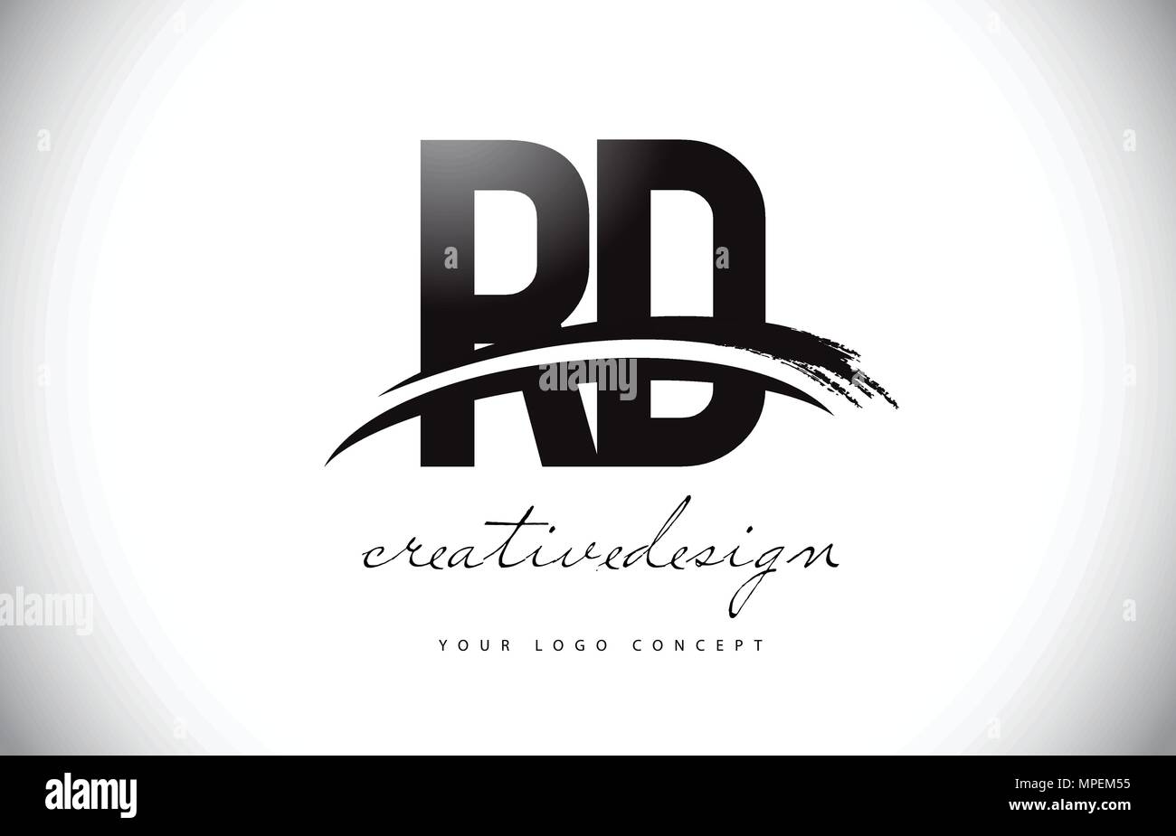 RD R D Letter Logo Design with Swoosh and Black Brush Stroke. Modern ...