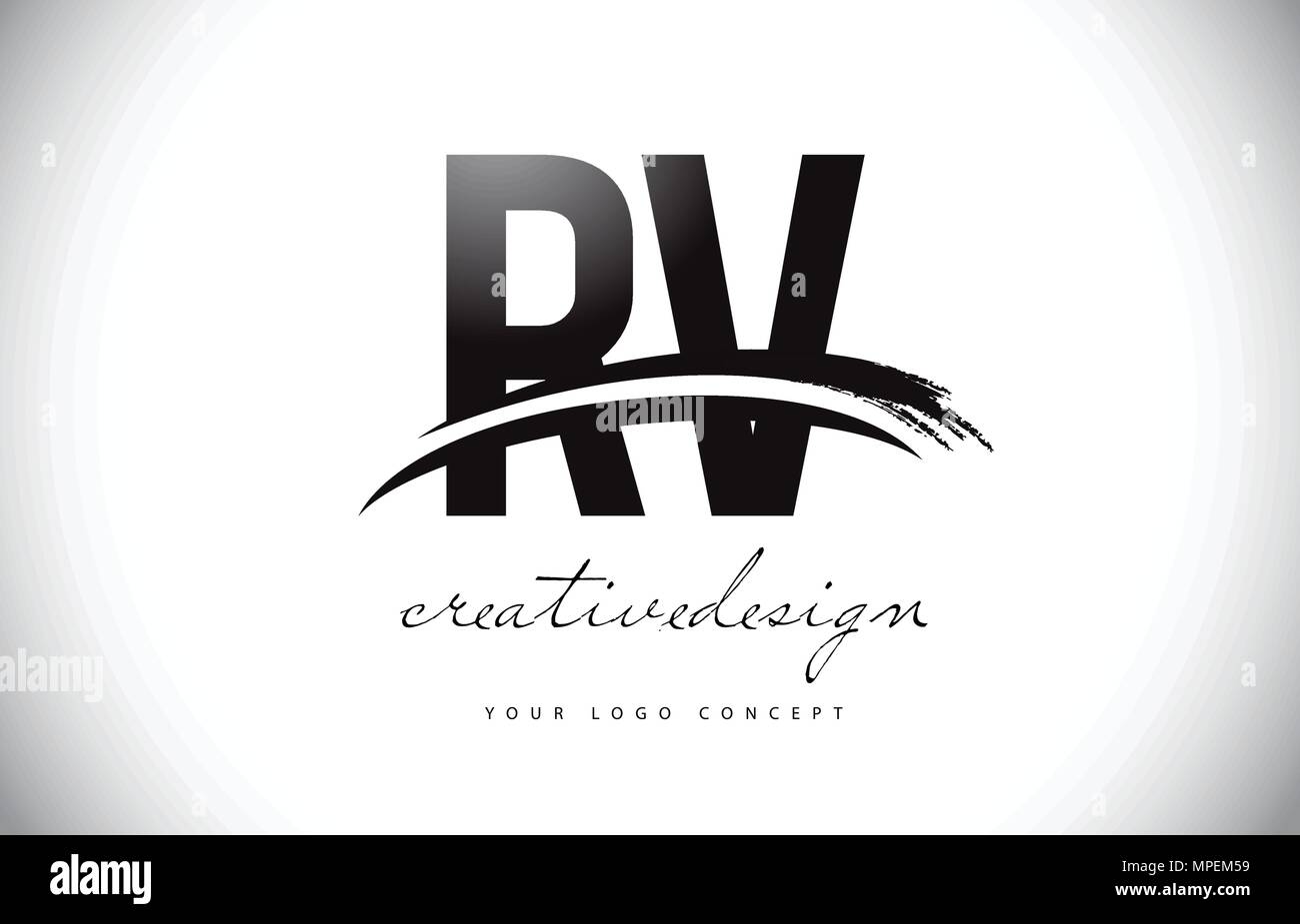 RV R V Letter Logo Design with Swoosh and Black Brush Stroke. Modern ...