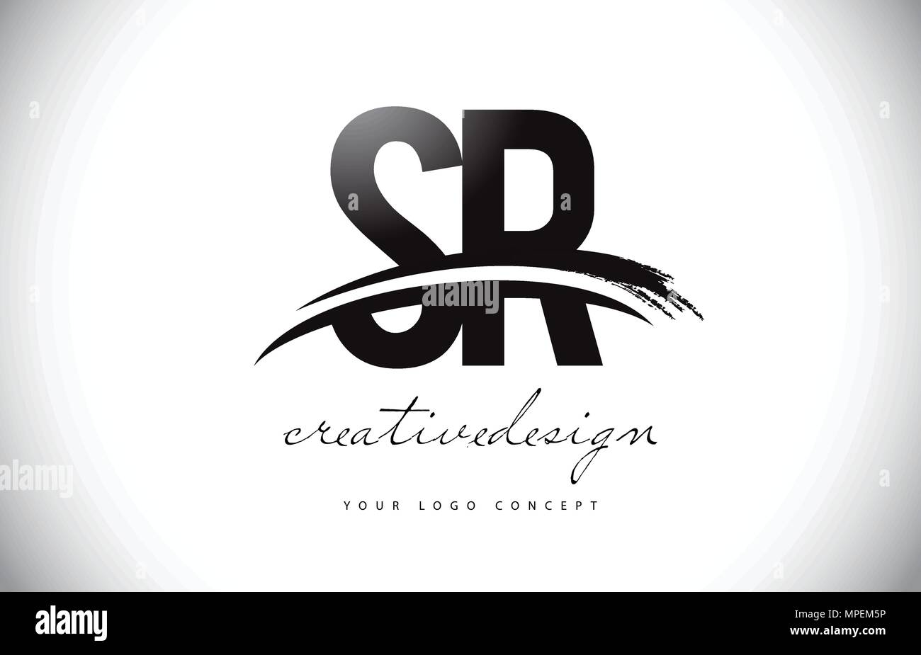 SR S R Letter Logo Design with Swoosh and Black Brush Stroke. Modern ...