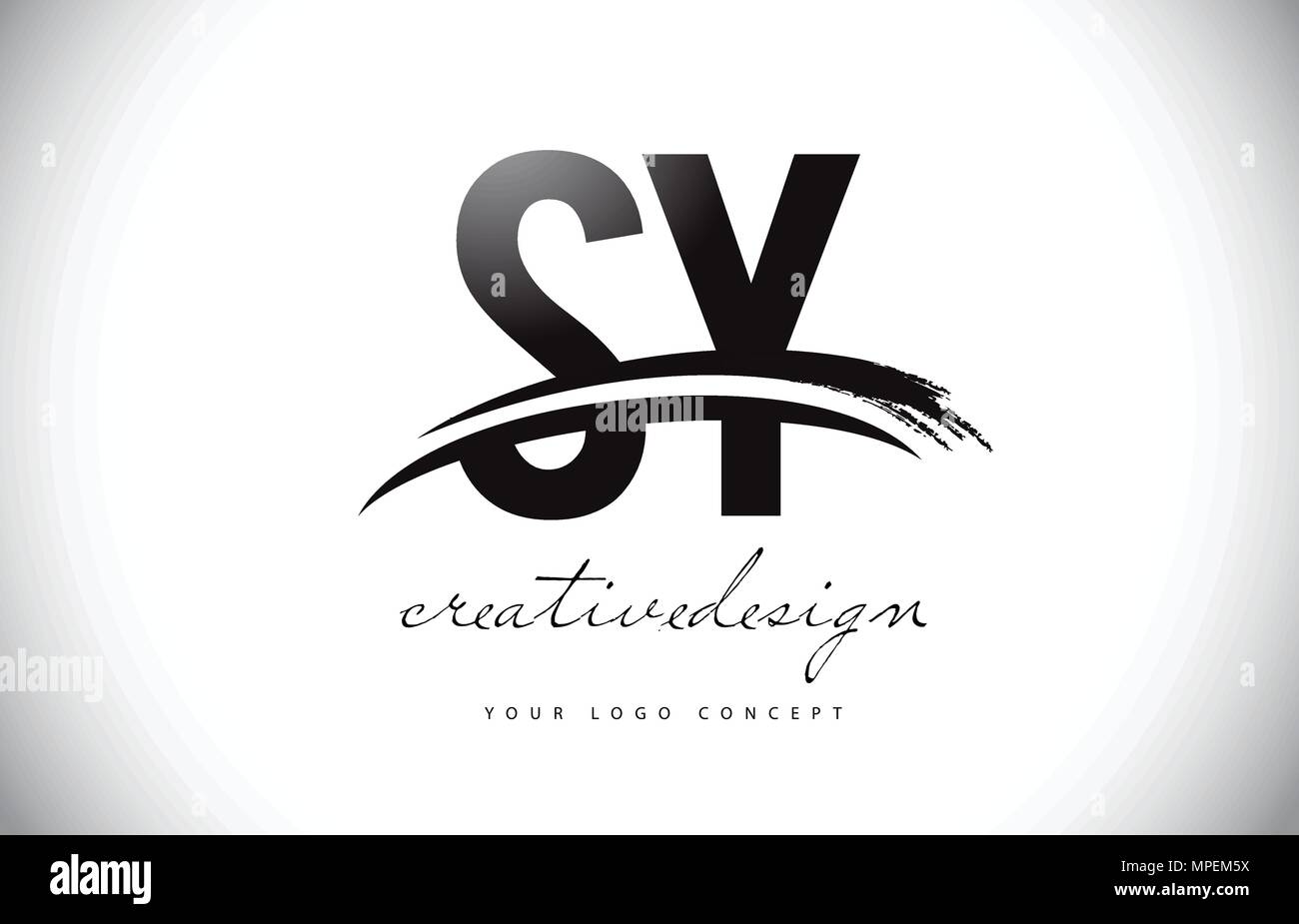 SY S Y Letter Logo Design with Swoosh and Black Brush Stroke. Modern ...